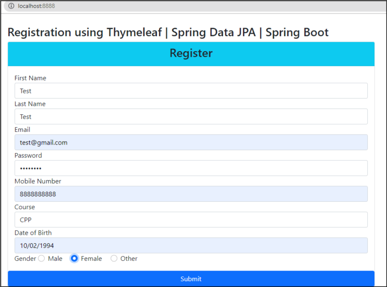 Registration Form in Thymeleaf with Spring Boot – Codebun