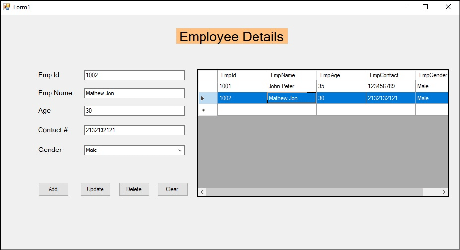 CRUD Operation in C# Windows Application – Codebun